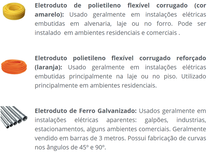 Tipos de eletrodutos :: ABR.engenhariaelétrica